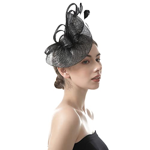 SHININGDAY Women's Kentucky Berby Hat Pillbox Hat Fascinator Feather Headband for Cocktailb Tea Party
