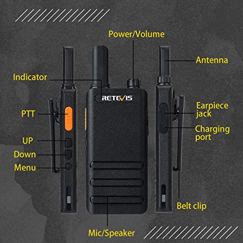Retevis RT22P,New Version of RT22(2.0),Portable 2 Way Radio with Earpiece,1620mAh Battery,USB-C,Rechargeable Walkie Talkies(6 Pack) with 6 Way Multi Gang Charger,for Church Security School Warehouse