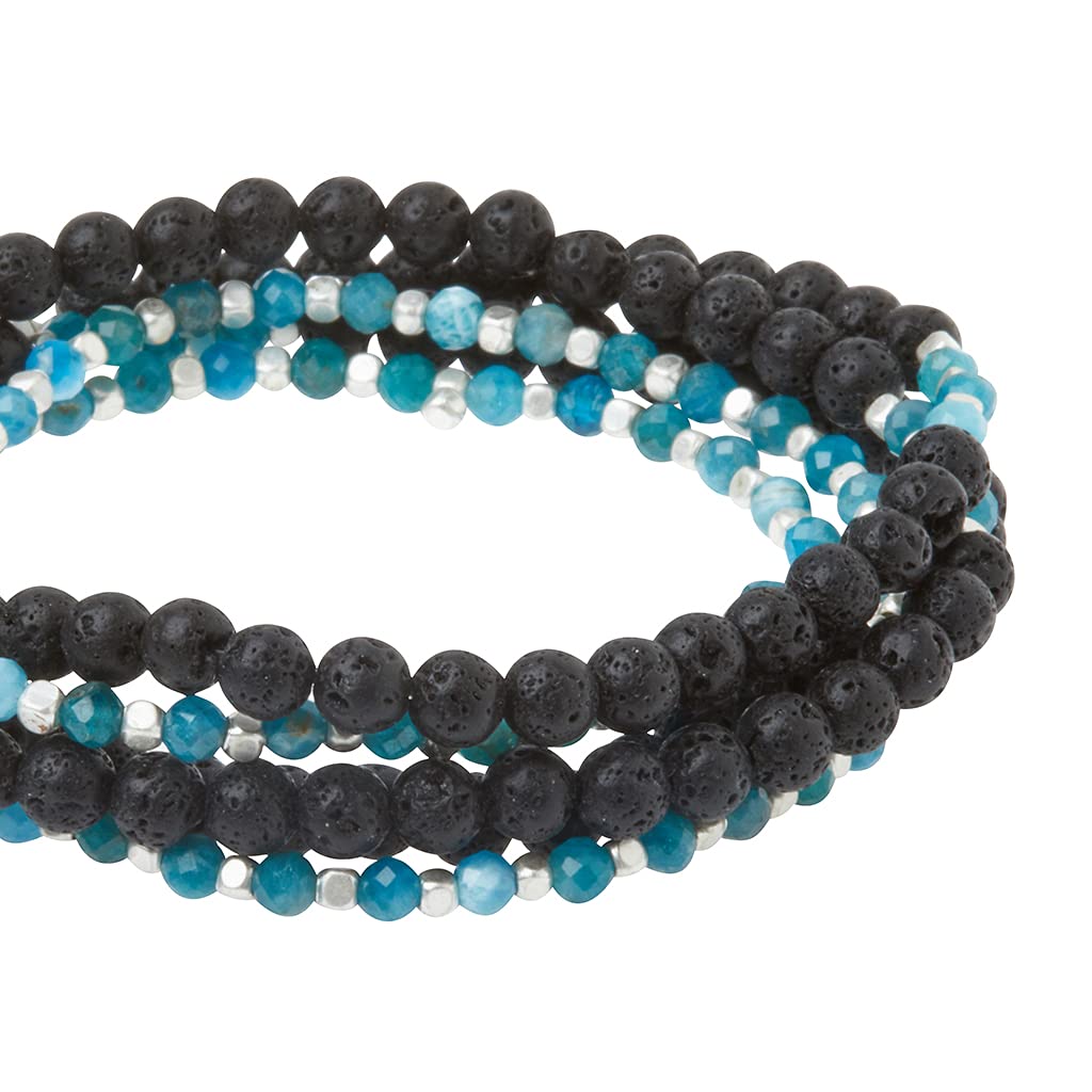 Scout Curated Wears - Women's Stone Duo Wrap Bracelet/Necklace/Pin - Lava & Apatite/Silver