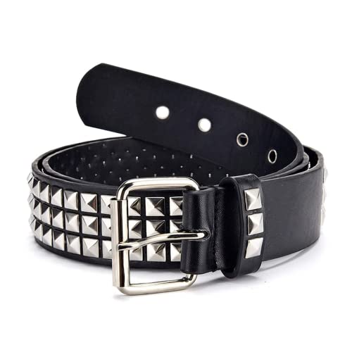 SNCEAW Studded Belt, Metal Punk Rock Rivet Belt with Bright Pyramid Studded for Women Men (Black)