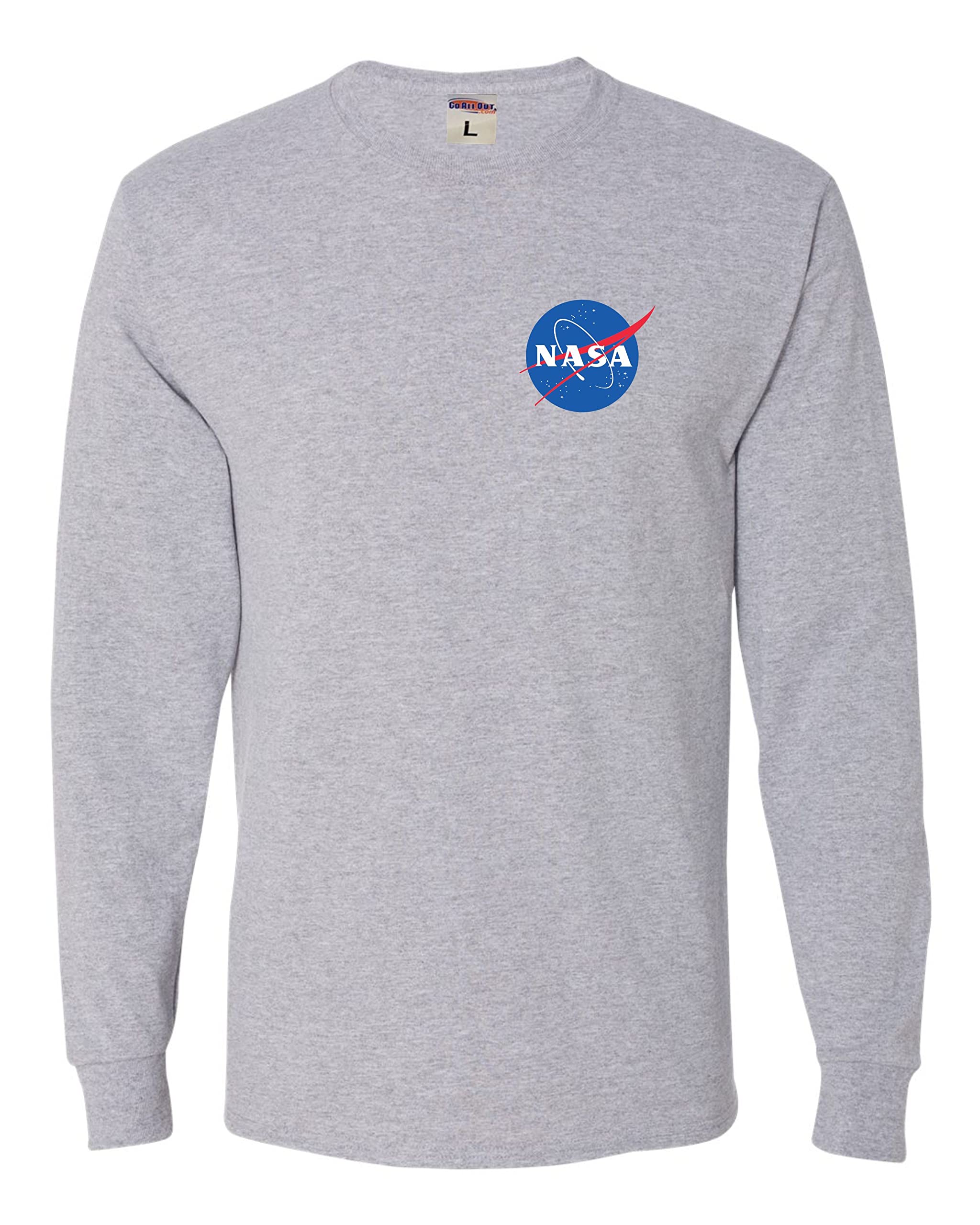 Small Athletic Heather Mens NASA Blue Meatball Left Chest Logo Long Sleeve T-Shirt