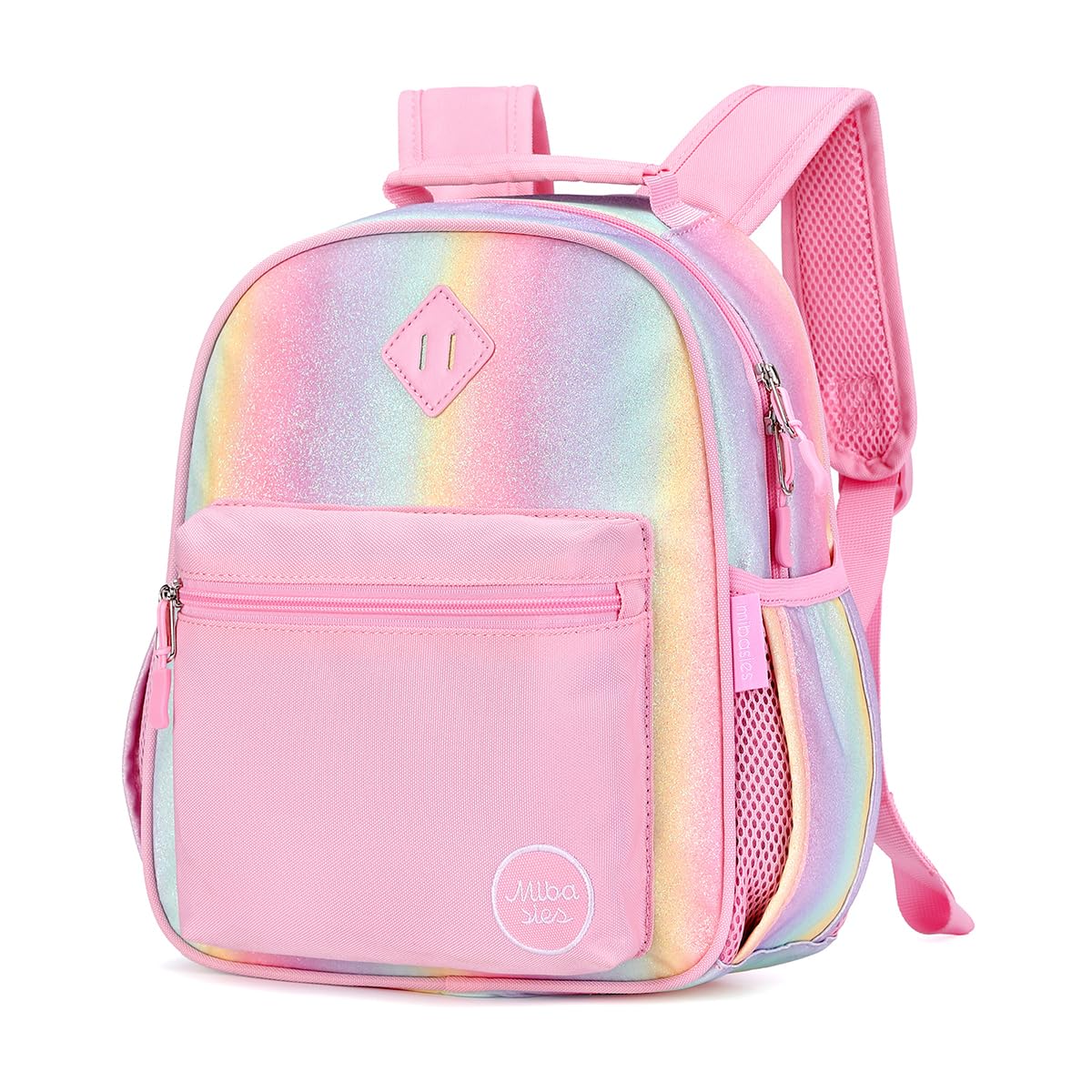 mibasies Toddler Backpack for Girls 2-4, Kindergarten Backpack for Girls, Rainbow Backpack for Preschool Daycare, Mini, Pink Blue Rainbow