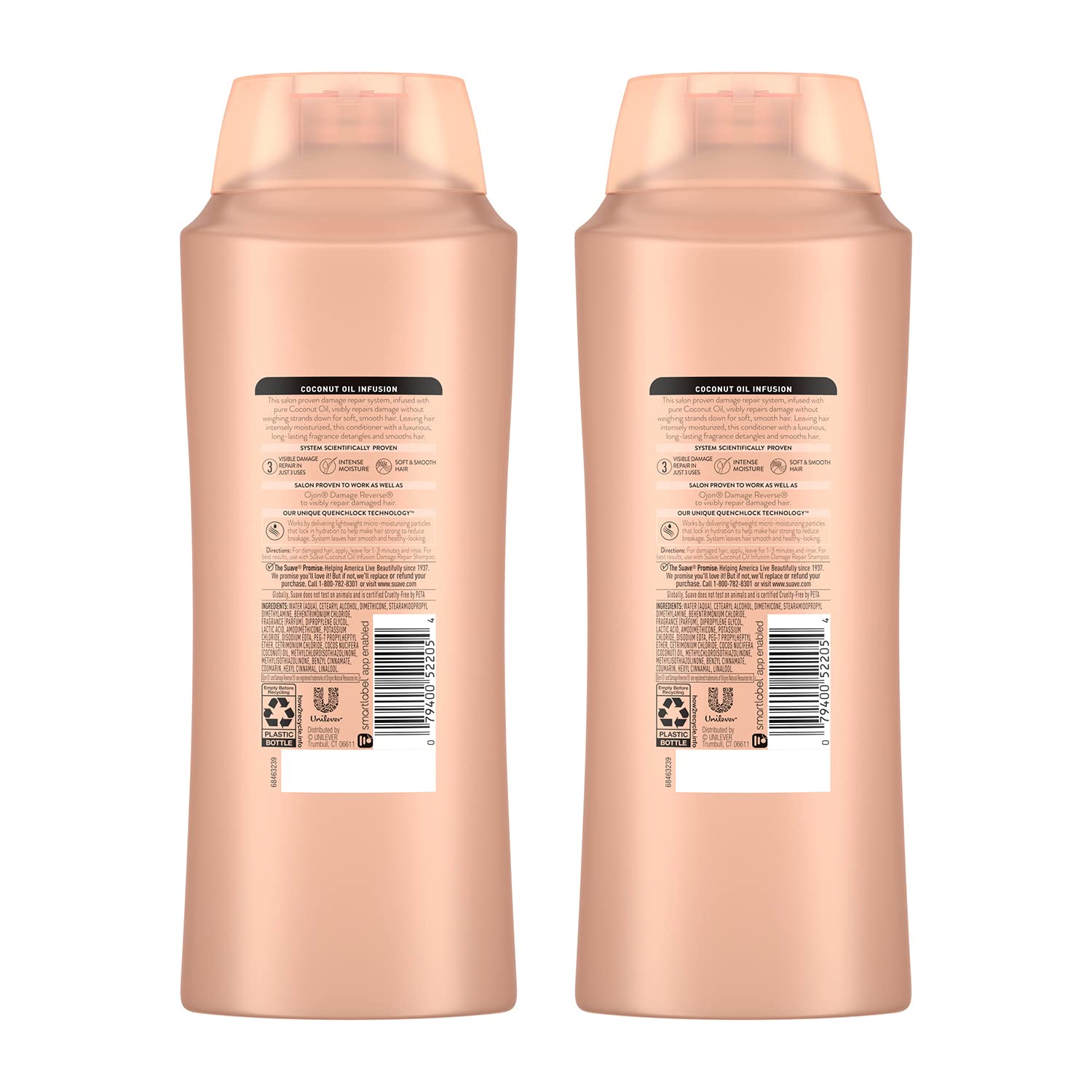 Suave Damage Repair Shampoo and Conditioner, For Dry+Damaged Hair, Salon Proven Quality Coconut Oil Infusion, 28 oz Each