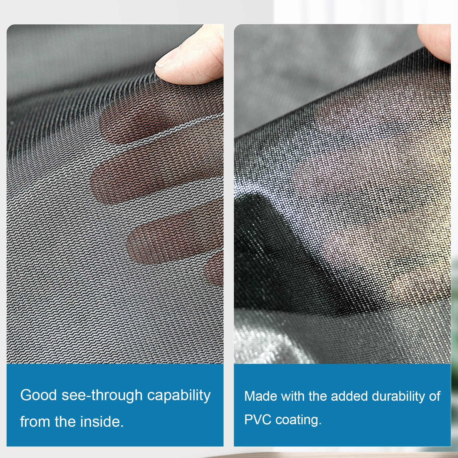 Solar Window Screen Mesh, Anti-UV Solar Screen Fabric Replacement 50" x 118", Adjustable Pollen/Dust/Floc/Rain Barrier Net for Windows, Door, Patio (Black)