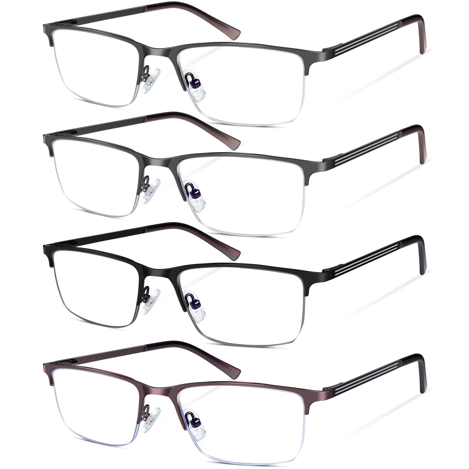 MOZVND Blue Light Blocking Reading Glasses for Men, Metal Readers Men Lightweight Anti Scratch Lenses with Spring Hinge