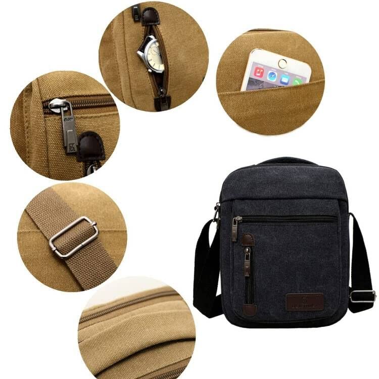 Small Canvas Crossbody Bag for Men,Small Shoulder Bag, Mini Messenger Bag for Cell Phone, Portable mobile phone coin bag (Black2)