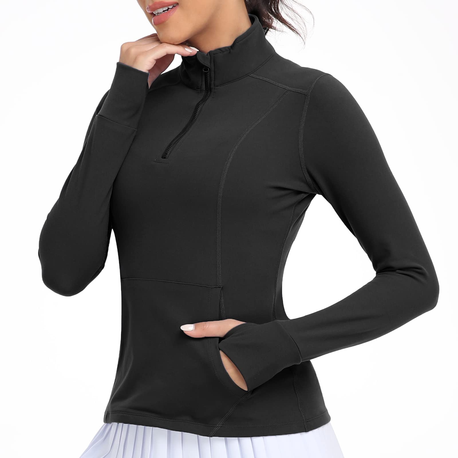 VUTRU Women's 1/4 Zip Pullover Microfleece Jackets Long Sleeve Mock Neck Sweatshirt Tops with Pockets for Running Hiking