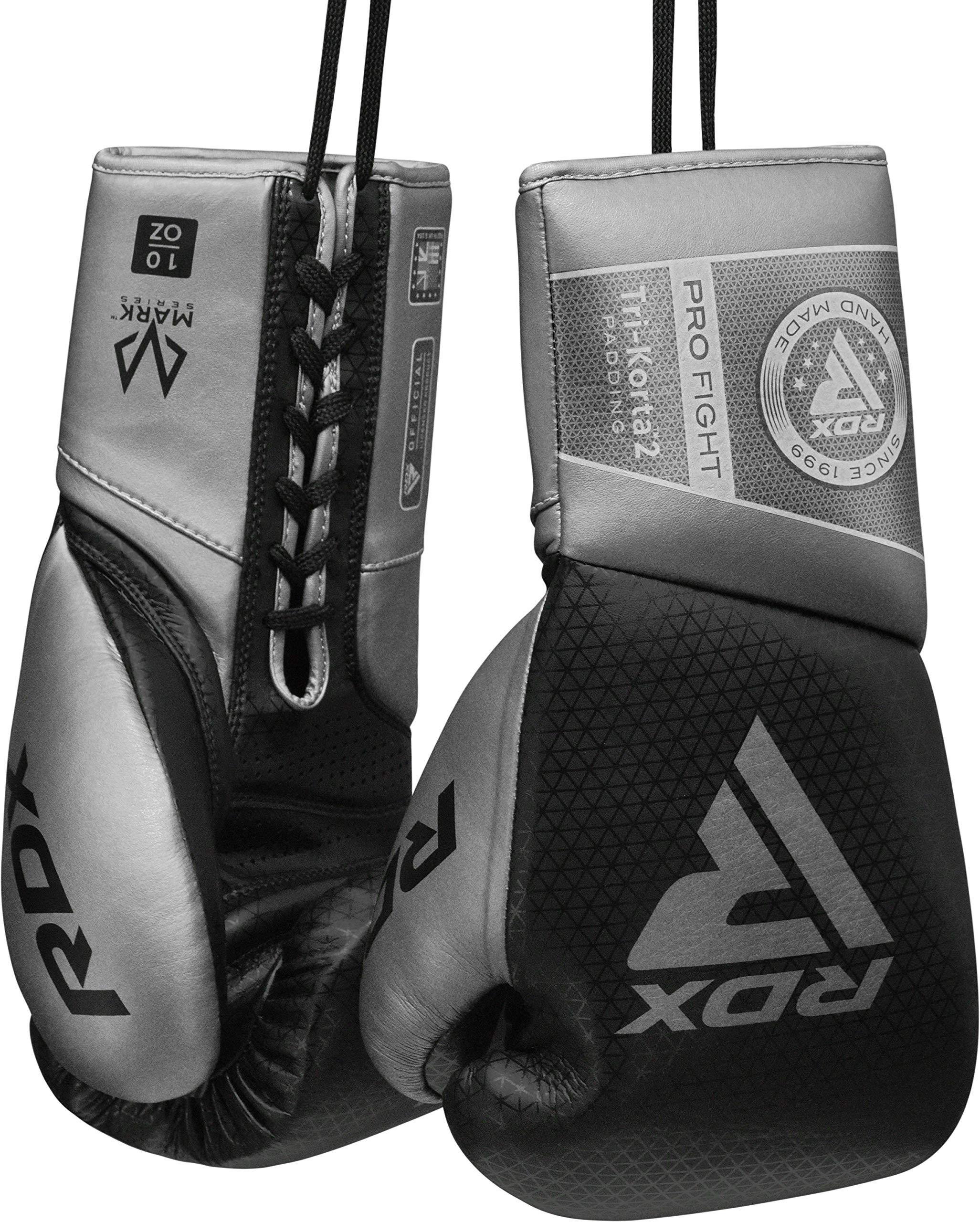 RDX Professional Boxing Gloves, Mark PRO Lace-Up Competition Gloves, Super Skin Maya Hide Leather, Padded Wrist Support, Multi-Layered, Traditional Extra Long Laces for Firm Secure Fit