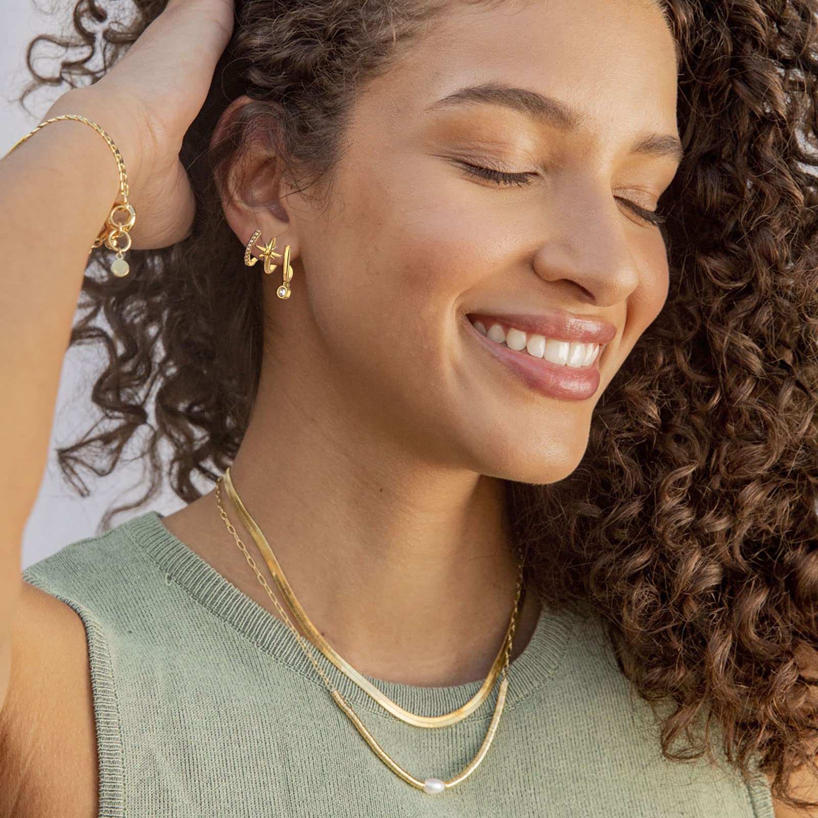 Triple Illusion Earrings for Women,Cat Claw Earrings,14k Real Gold Plated Small Double Huggie Hoop Earrings for One Hole (Style C)