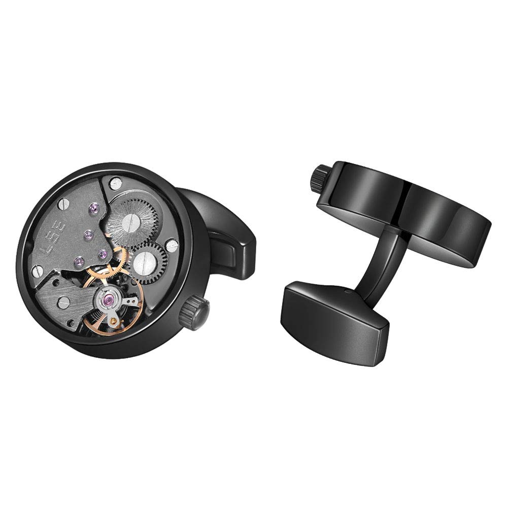 MERIT OCEAN Cufflinks Steampunk Movement Shape Cufflinks for Men Mens Shirt Vintage Gears Cufflinks Business Wedding(Black in the middle)
