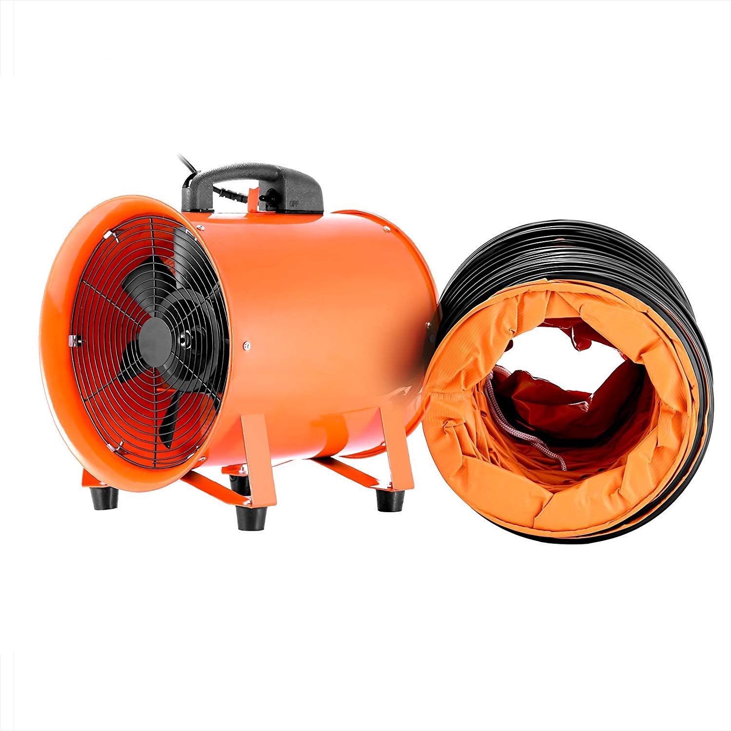 OrangeA Utility Blower Fan 8 inch Portable Ventilator High Velocity Utility Blower Mighty Mini Low Noise with 5M Duct Hose (8 inch Fan with 5M Hose)