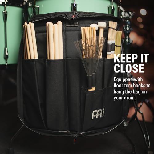Meinl Percussion Drum Stick Bag with Extra Outside Pocket and Floor Tom Hooks β for Mallets, Brushes and Accessories, Black, Standard (MSB-1)