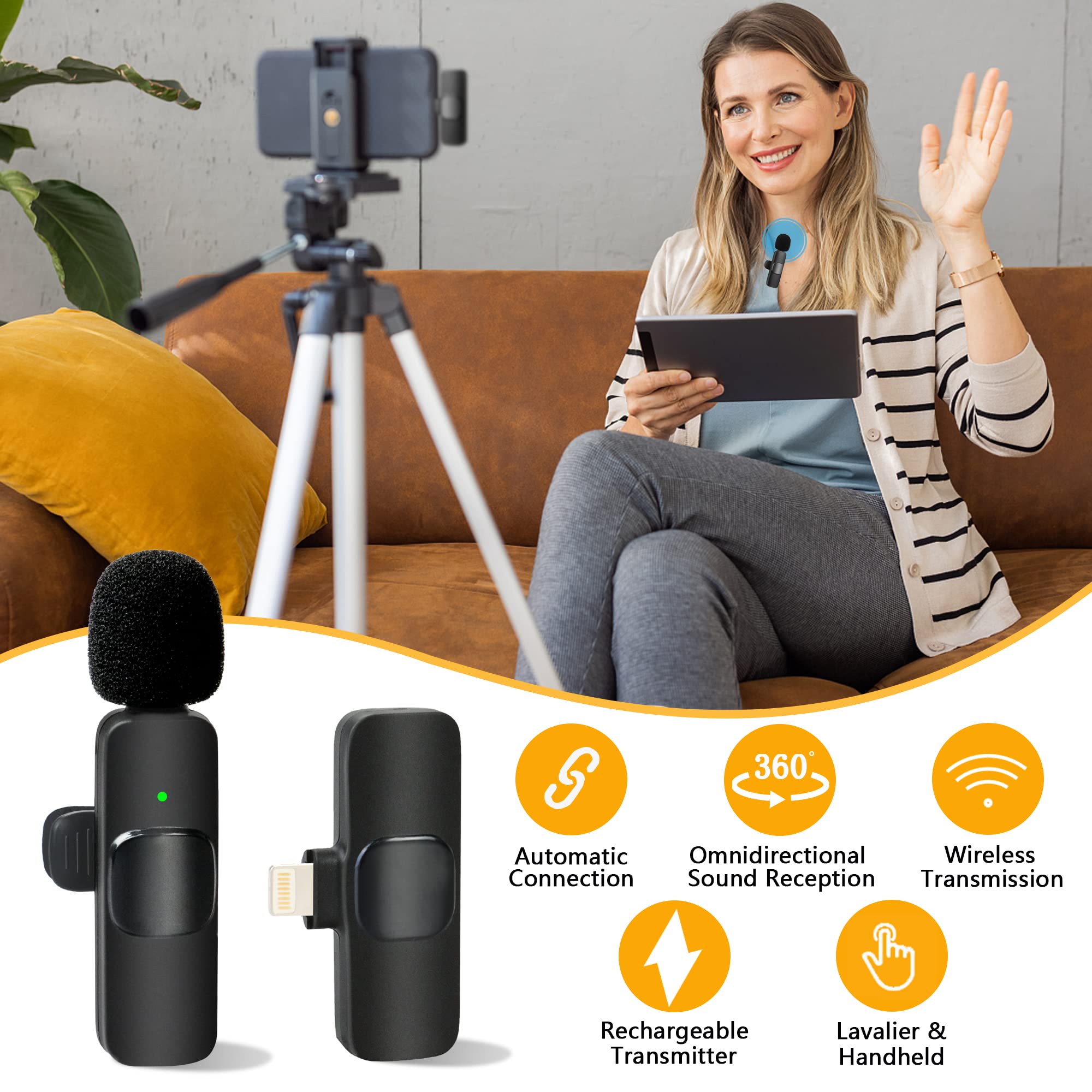Tofune Wireless Lavalier Lapel Microphone for iPhone iPad Professional Wireless Clip Mic - Cordless Omnidirectional Condenser Recording Mic for Interview Video Podcast Vlog YouTube