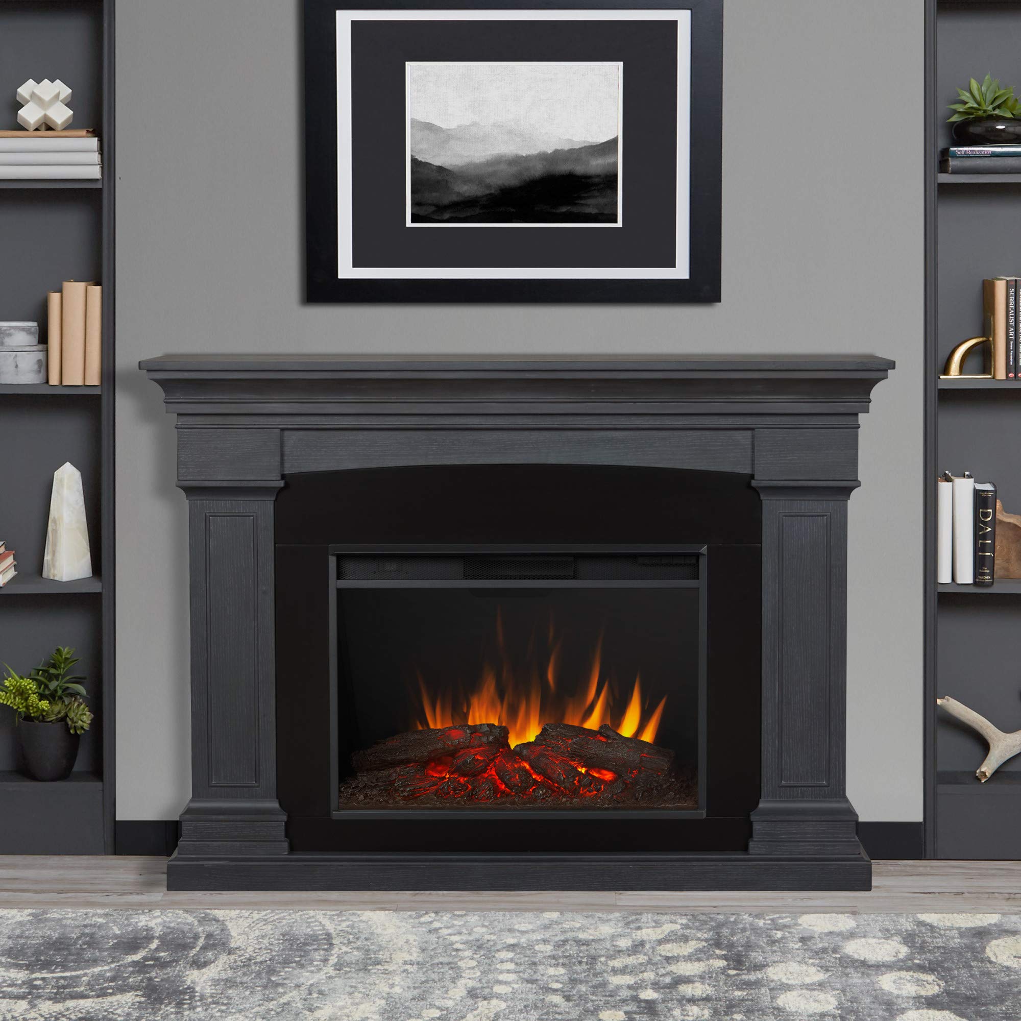 Real Flame Deland Grand Electric Indoor Fireplace with Remote Control, Realistic Infrared Fireplace with Heater, White
