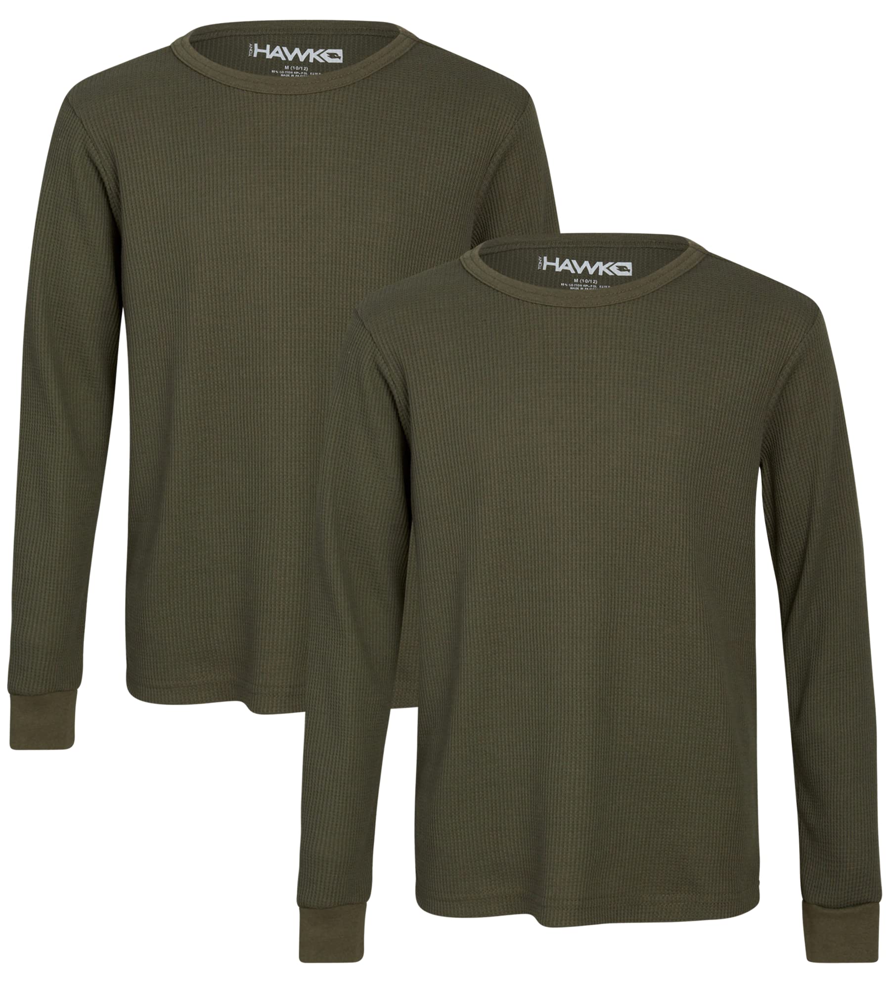 TONY HAWK Boys' T-Shirt - 2 Pack Thermal Waffle Knit Long Sleeve Shirt (Size: 8-16), Size 14/16, Olive/Olive