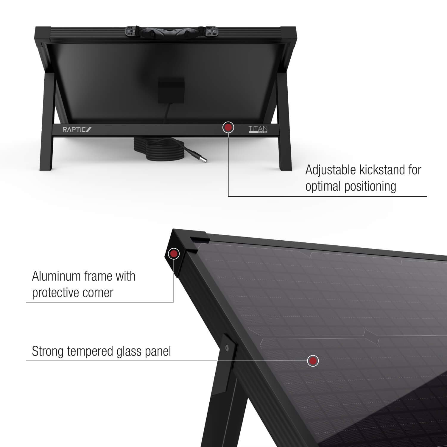Raptic Titan Solar 50W Solar Charger Panel for Titan/Titan XL Portable Power Station with Built-in Kickstand