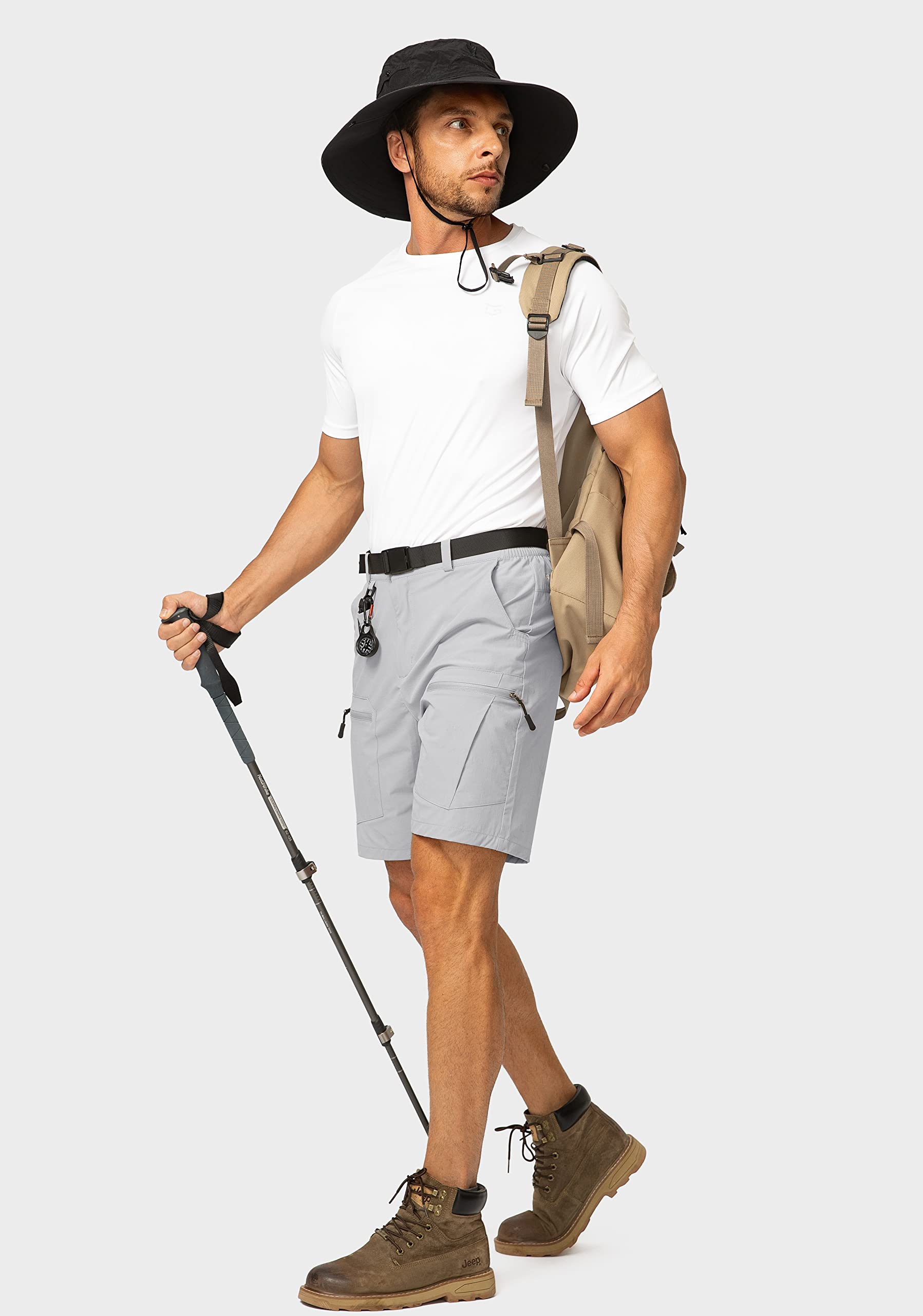 Men's Hiking Cargo Shorts Stretch Quick Dry Outdoor Tactical Shorts for Men with Multi Pocket for Fishing Casual(Light Grey,XXL)