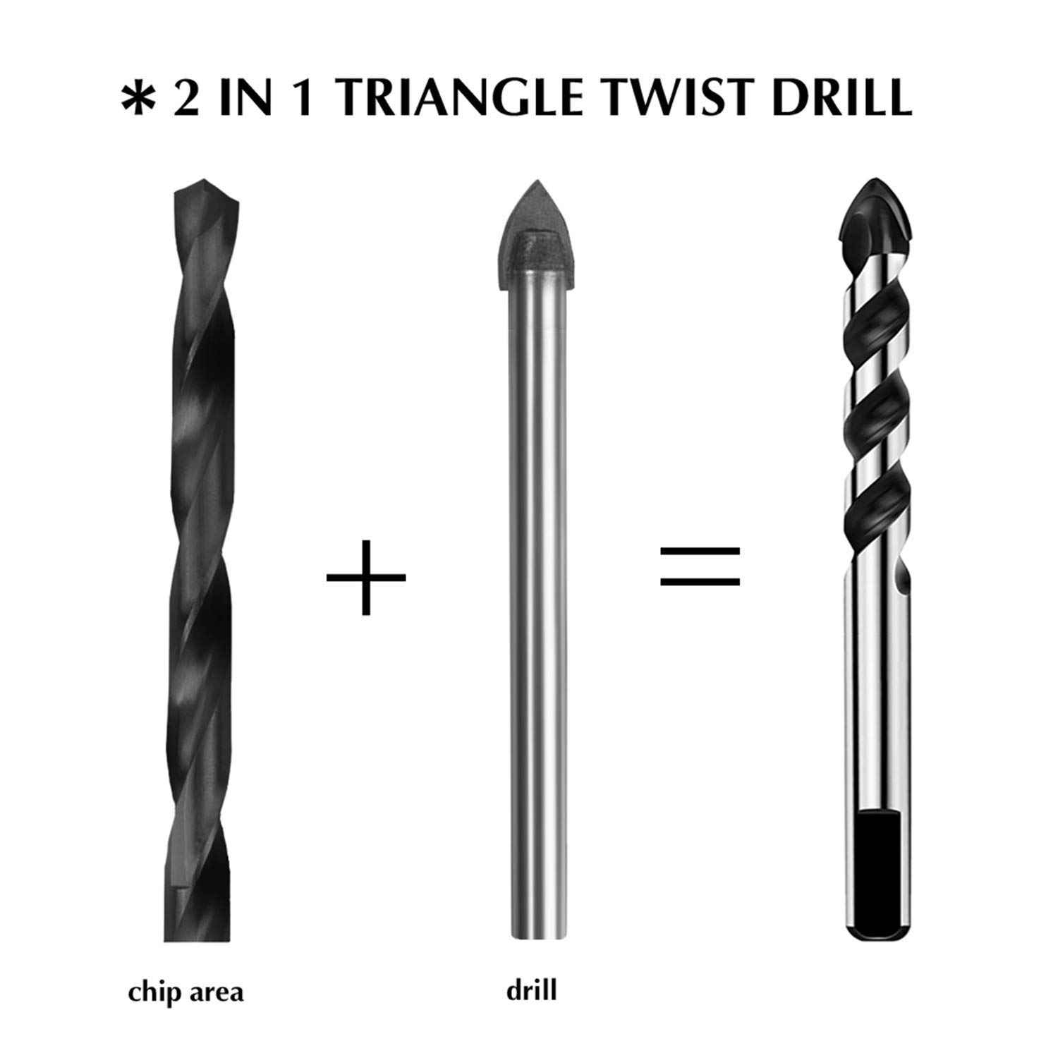 Merisiga 12-Piece Masonry Drill Bit Set for Concrete, Tile, Brick, Cement, Glass, Plastic, CINDERBLOCK, Wood, Chrome Plated with Industrial Strength Carbide Tips