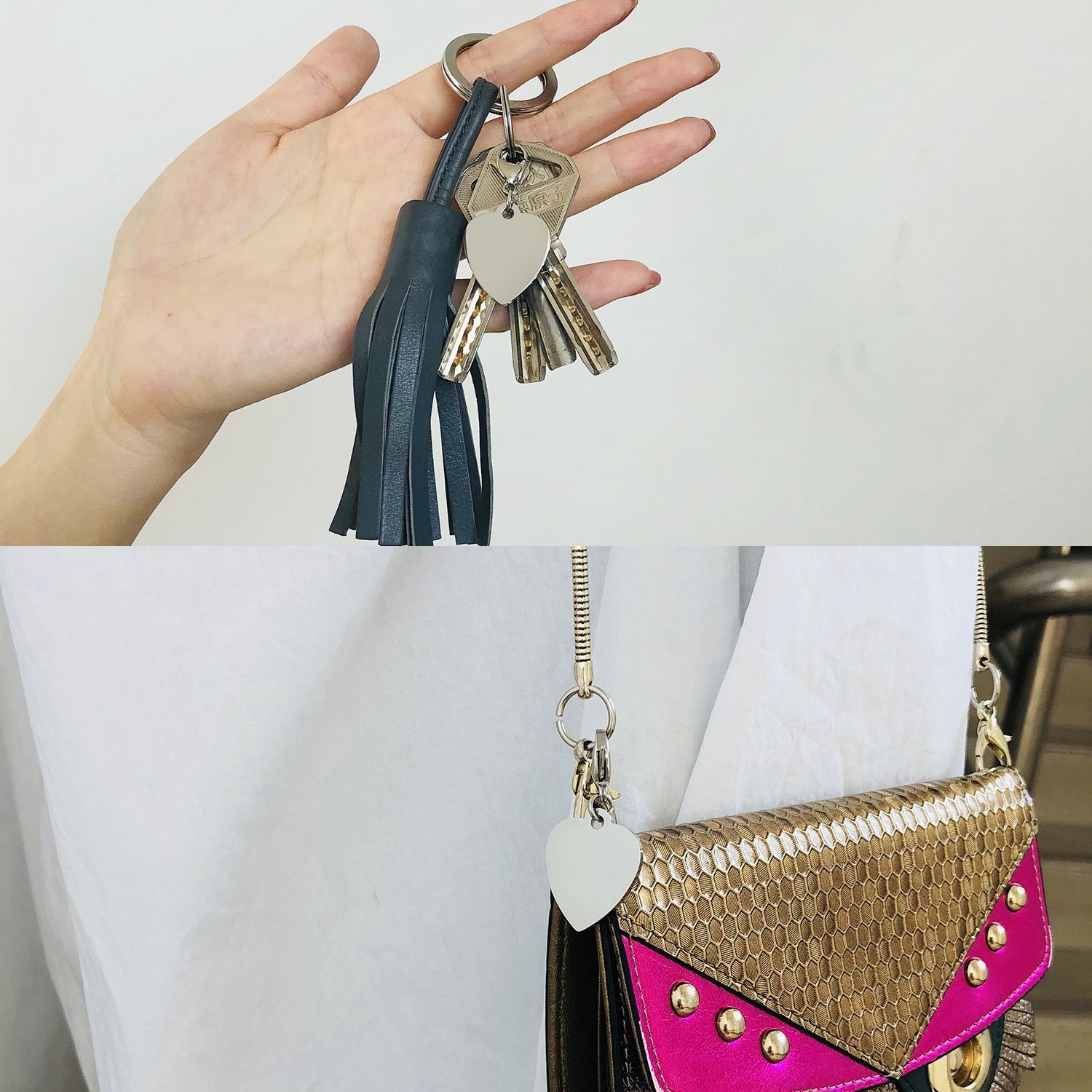 VNOX Customize Keychain-Stainless Steel Heart Shape ID Tag Keychain for Mon Daughter Sister,Charm for Bracelet Handmade Jewelry