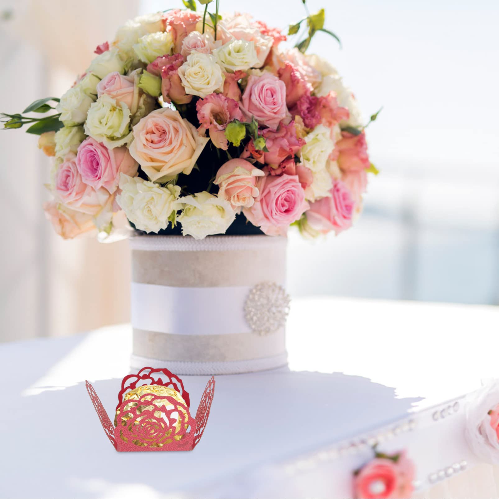 Toddmomy 50pcs Paper Candy Cups Cupcake Wrappers Artistic Bake Cake Paper Cups for Wedding Party Liners Dessert Holder(Red)