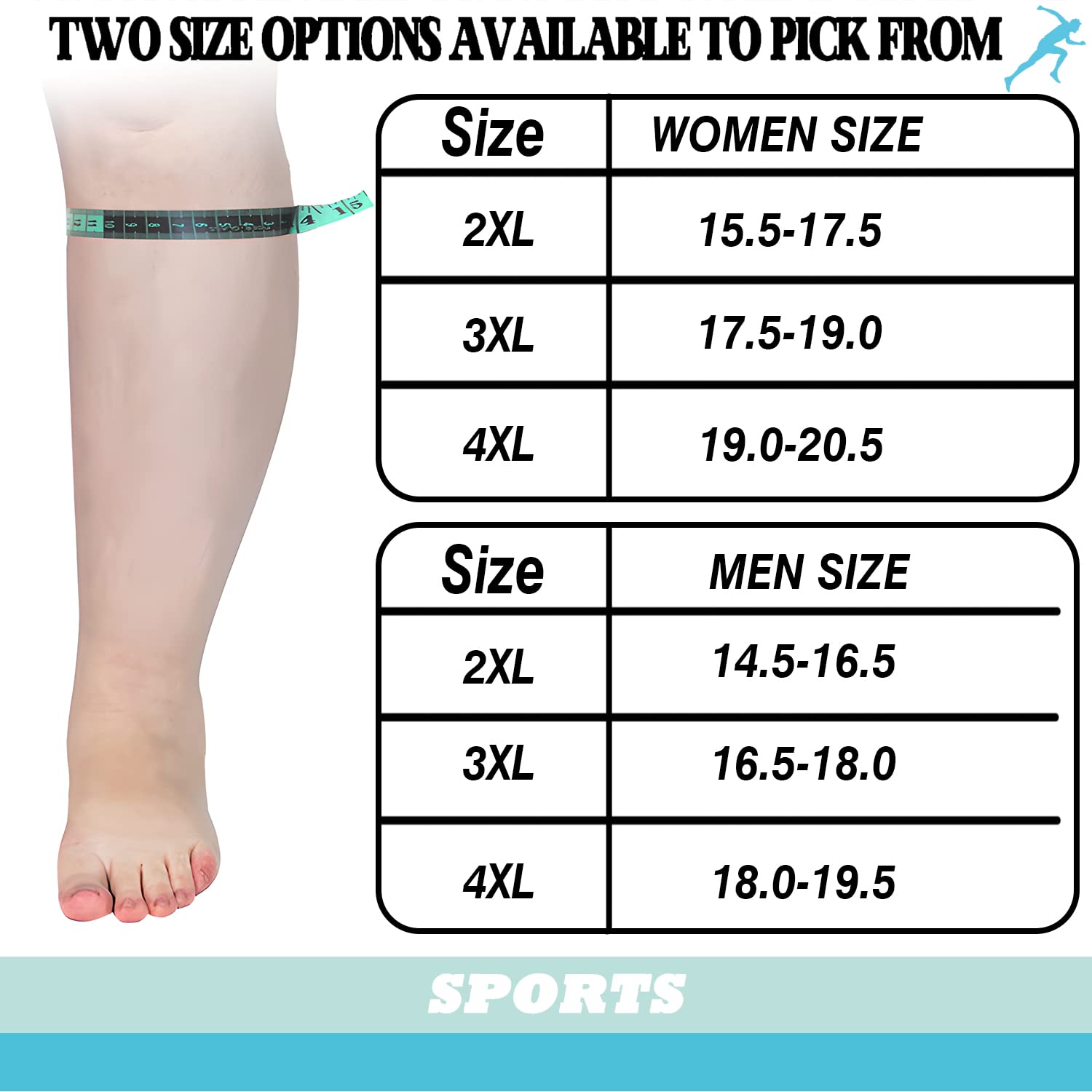 Tapesb 3 PCS Plus size compression socks knee high wide calf 20-30 mmhg 2xl 3xl 4xl 5xl circulation breathable for nurse varices