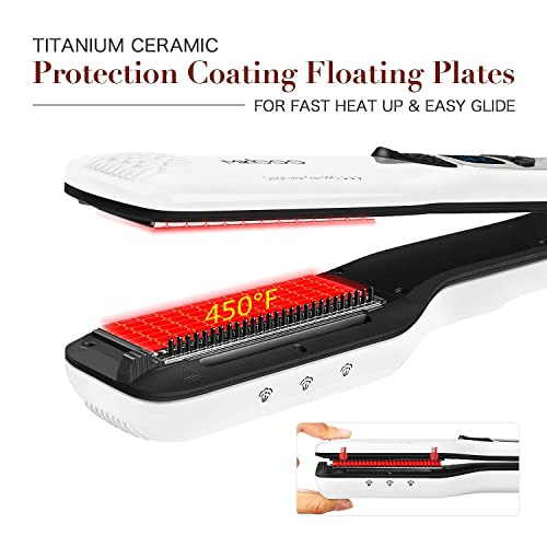 MKBOO Hair Straightener with Steam,Salon Professional Nano Titanium Ceramic Steam Flat Iron with Removable Comb+Digital LCD+5 Level Adjustable Temperature+Auto Temperature Lock White
