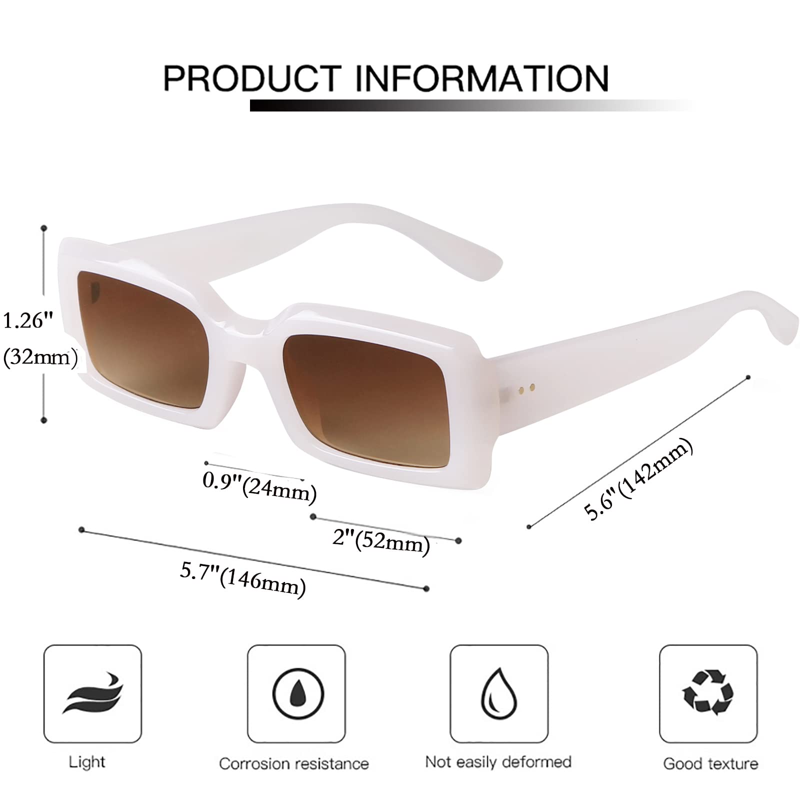 SDINM Vintage Rectangle Sunglasses for Women Men Chunky Frame Square Glasses Retro 90’s Nude Sunglasses