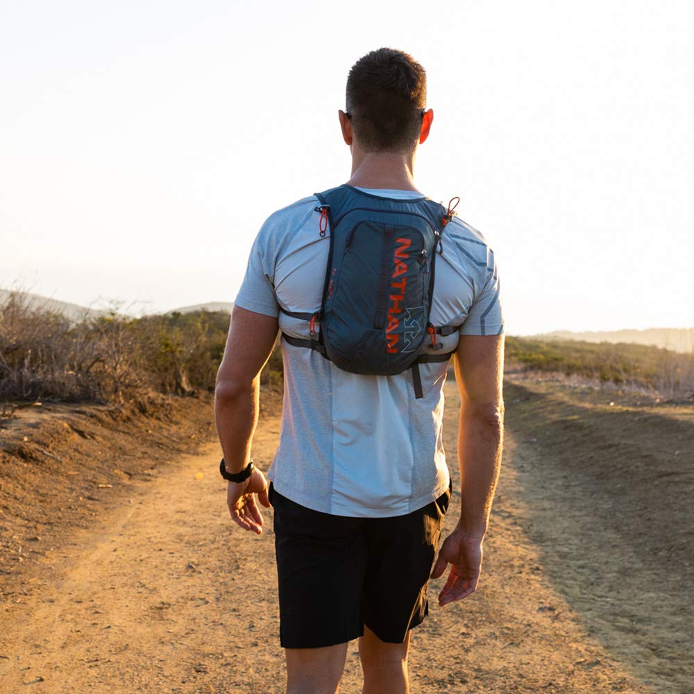 Nathan TrailMix Running Vest/Hydration Pack. 7L (7 Liters) for Men and Women | 2L Bladder Included (2 liters). Zipper, Phone Holder, Water (Blue, One Size Fits Most)
