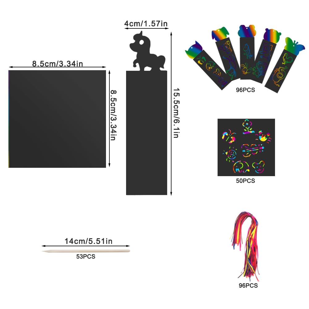 lyfLux 146 PCS Animal Scratch Bookmarks Art, Rainbow Magic Scratch Paper Art Kit for Birthday Parties, Game Activities, DIY Crafts, Decorations