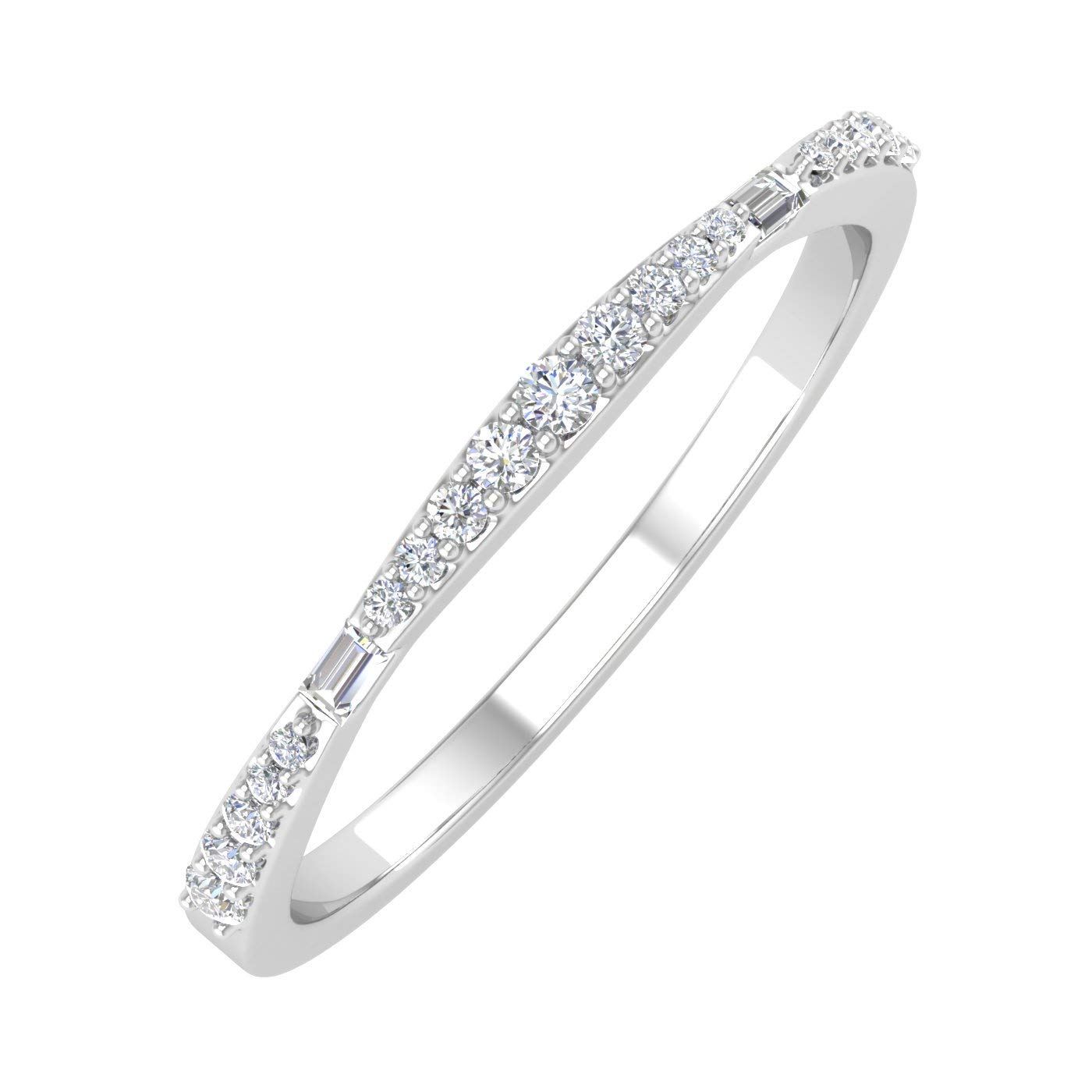 Round and Baguette Shape Diamond Wedding Band Ring in 10K White Gold (0.12 cttw) (Ring Size 8.75)