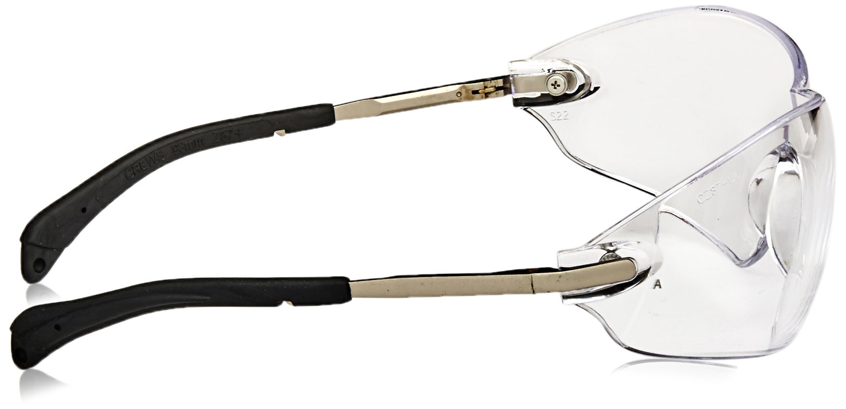 MCR Safety Glasses S2210AF Blackjack S22 Series Clear Lens with UV Protection and Anti-Fog Coating, Chrome Metal Temple Frameless Design, 1 Pair