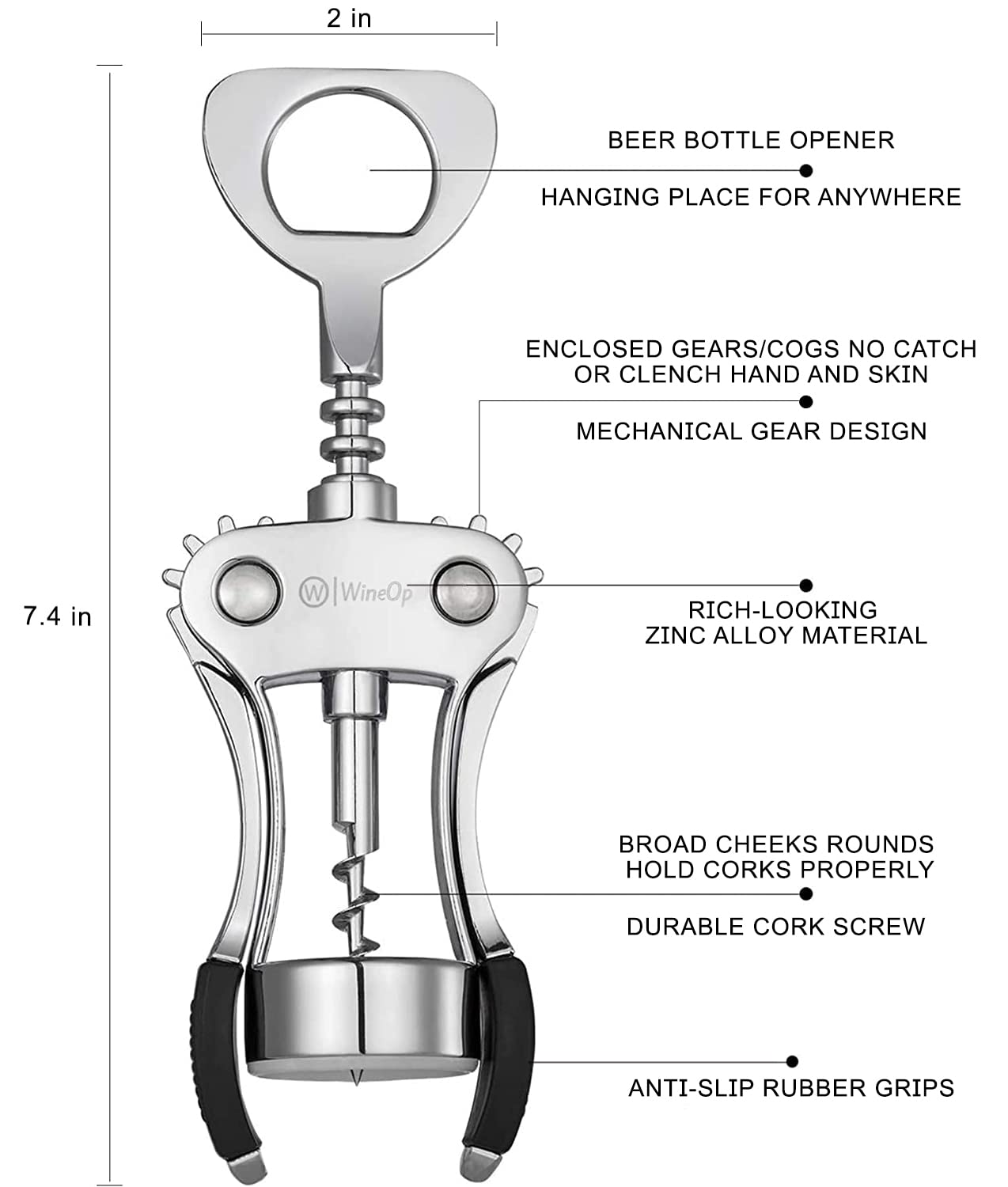 WineOp Professional Winged Wine Bottle Opener Corkscrew Beer Bottle Opener | Premium Wing Wine Opener Cork Screw for Home Kitchen Restaurant Bar Waiters Bartenders Multifunctional Easy Use Cork Opener