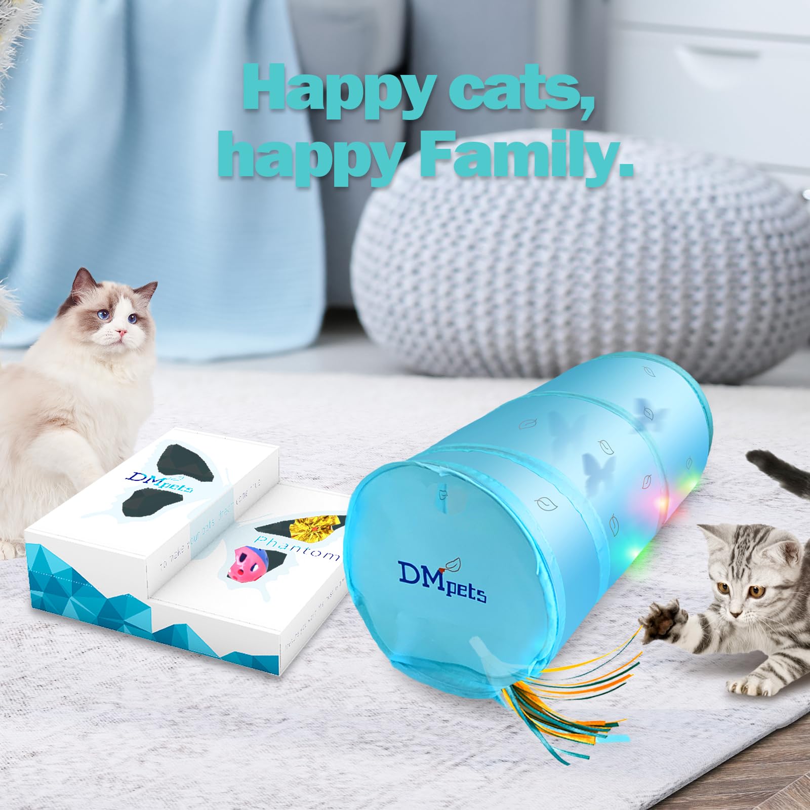 Migipaws Cat Toys, Interactive Cat Toy for Indoor Cats Play Moving Shadow of Butterfly Feather Project on Cat Tunnel, Cardboard Box Toys, Rechargeable