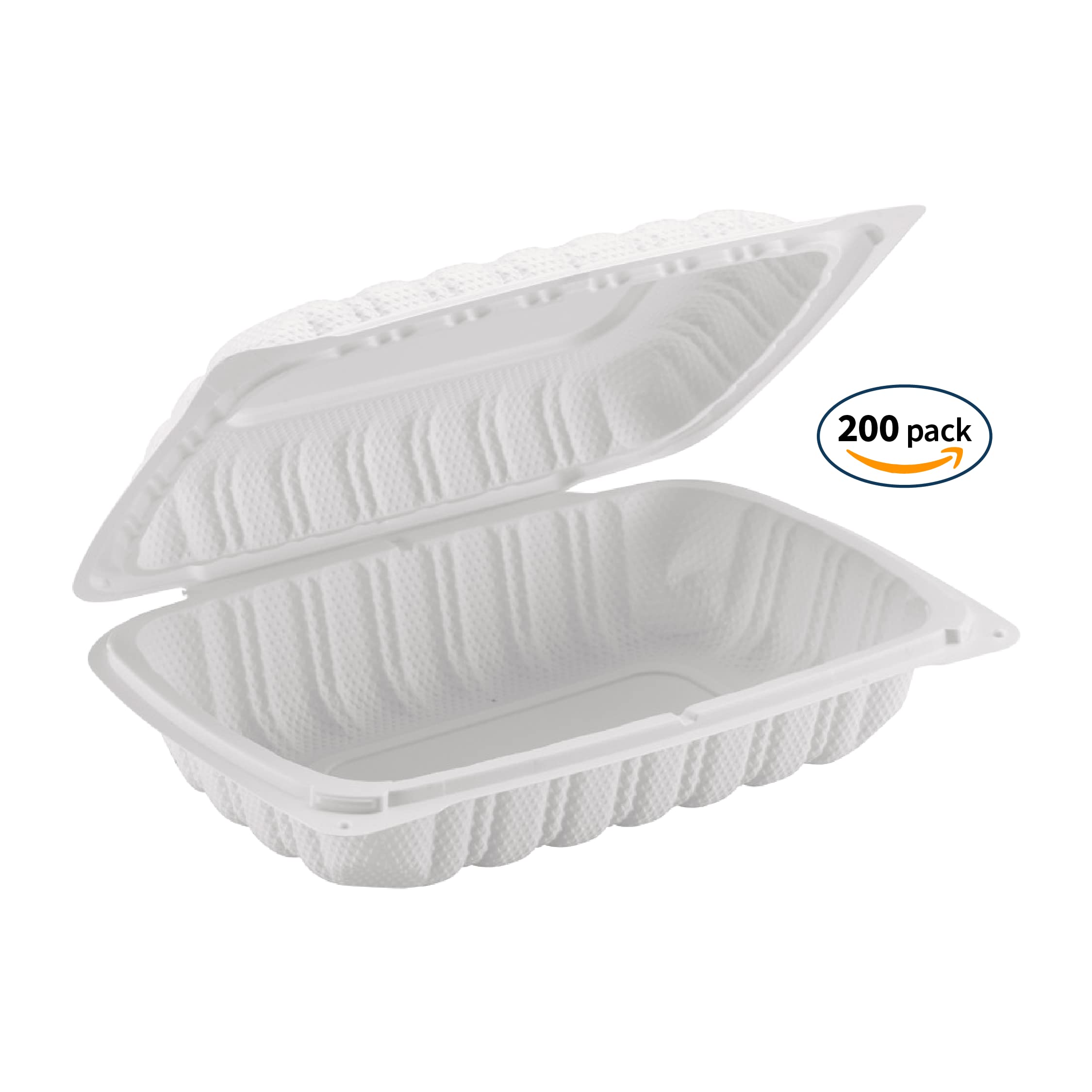 TIYA Clamshell Food Containers - White Bulk 200 Pack, 9x6in. - BPA Free Plastic To-Go Storage Containers - Microwavable Hinged Restaurant Takeout Tall Clamshells - Great for Meal Prep