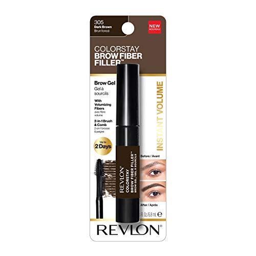 REVLON ColorStay Brow Fiber Filler, Longwearing & Volumizing Waterproof Eyebrow Gel, 305 Dark Brown, 0.23 fl. oz.