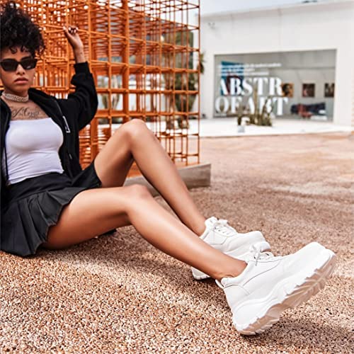 READYSALTED Platform Sneakers for Women Fashion Chunky Sneakers Casual Lace Up Walking Sneakers(BLOWN1-White-11)