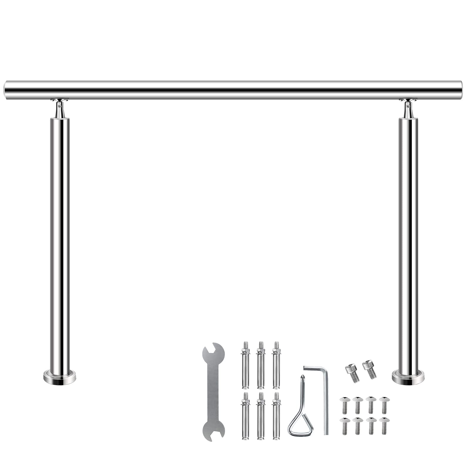 Migoda Stainless Steel Handrail 55’’x34’’ Inch, Silver Stair Handrail 551Lbs Load, Angle Adjustable Hand Rails for Outdoor Steps, Stair Rail Fits 4-5 Steps with Complete Screw Kit