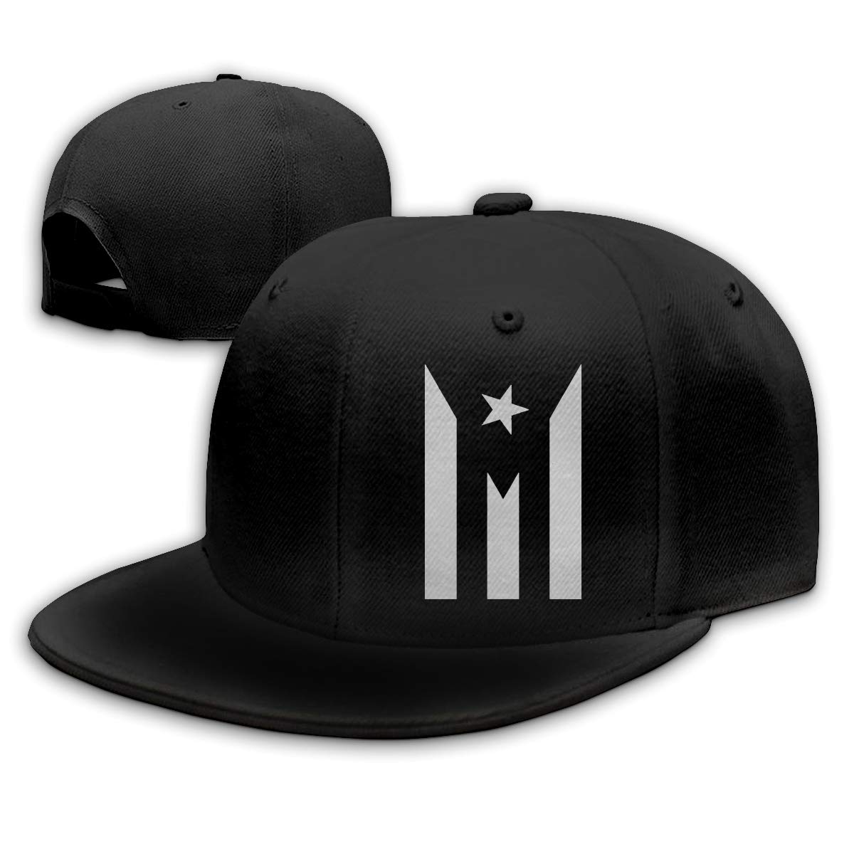 POYOMUK Puerto Rico Black & White Protest Flag Sports Hip Hop Hats Adjustable Snapback Cap for Men