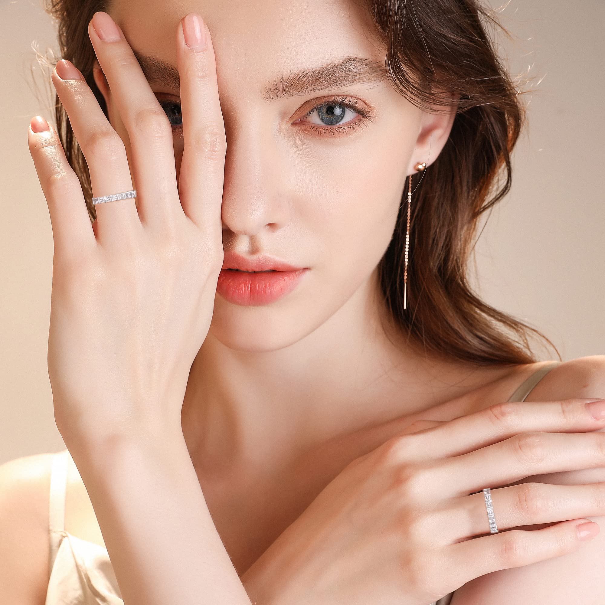 SMILEST Princess Moissanite Stackable Rings for Women, 2MM D Color VVS1 Clarity Lab Created Diamond Wedding Rings 18K White Gold Plated 925 Sterling Silver Moissanite Stackable Rings for Women Gifts