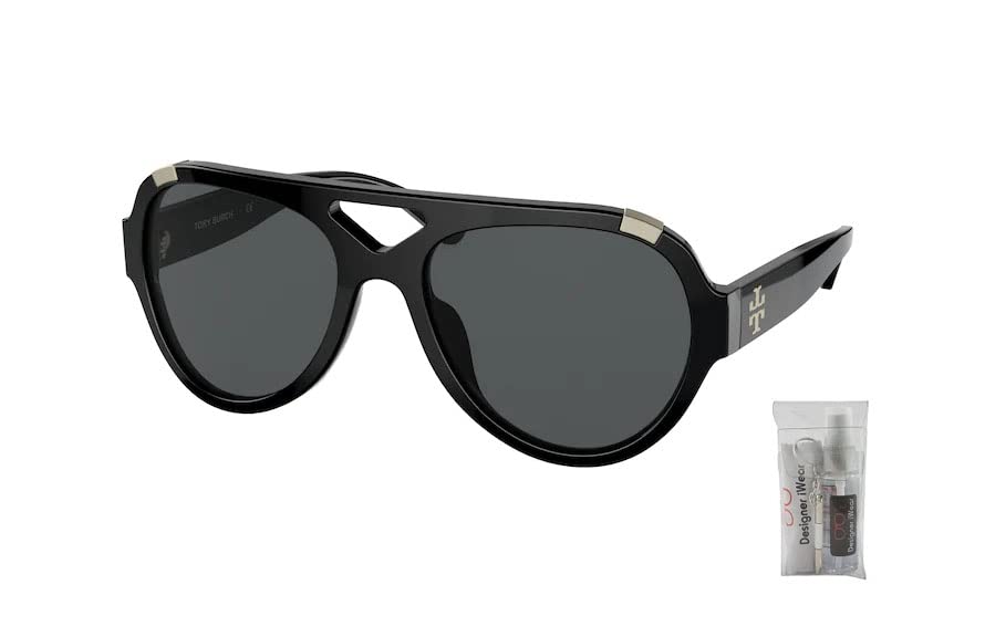 Tory Burch TY7164U 132687 55MM Black/Solid Grey Aviator Sunglasses for Women + BUNDLE With Designer iWear Eyewear Kit