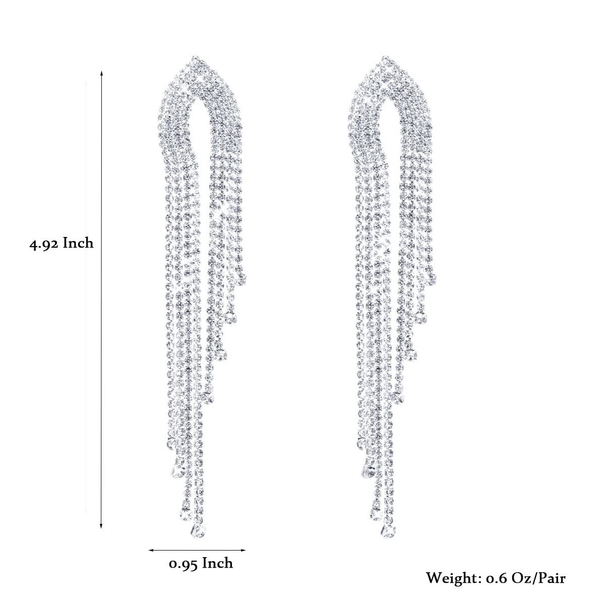Silver Rhinestone Earrings Dangling for Women Hypoallergenic Long Tassel Drop Dangle Earrings for Wedding