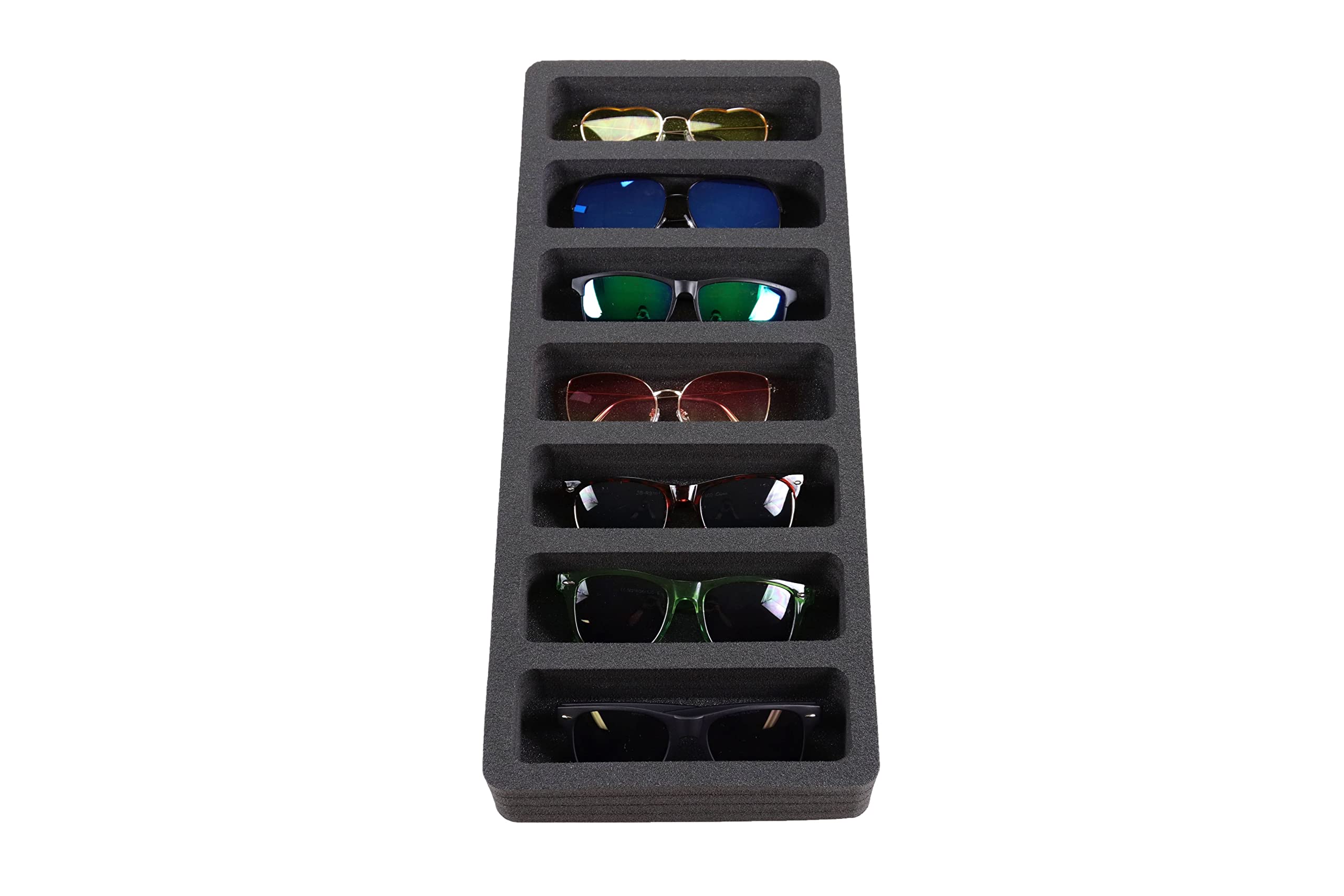 Polar Whale Sunglasses Drawer Organizer Tray Insert for Home Bedroom Bathroom Vanity Dresser Counter Table Waterproof Washable Black Foam 7 Compartment 8.25 x 20 Inches