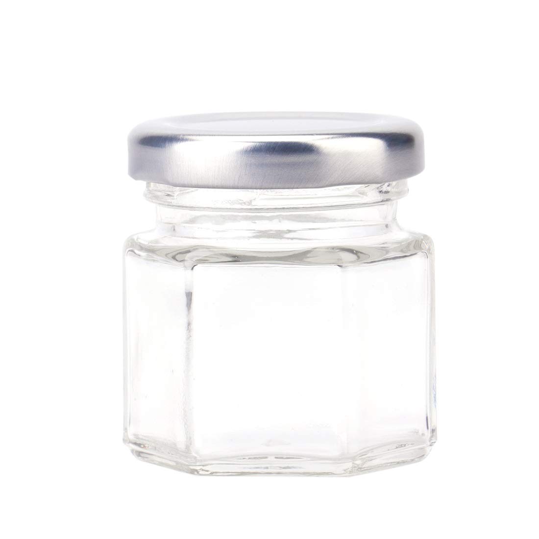 Tebery 30 Pack 1.5oz Mini Hexagon Glass Jars with Silver Lids and Labels, Honey Jars Small Spice Jars Mason Jars for Spices, Gifts, Wedding Party Favors, DIY and More