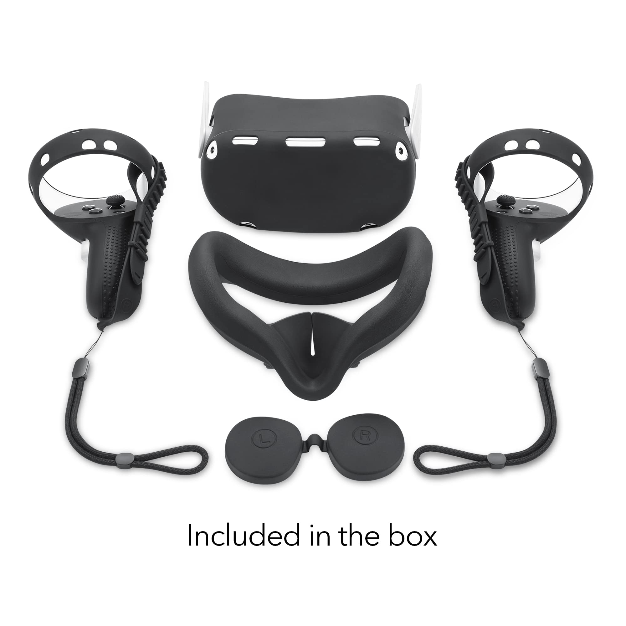 Wasserstein Bundle - Silicone Skin Set & & VR Headset Carrying Case, Head Strap, and Face Cover Bundle Compatible with Oculus Quest 2