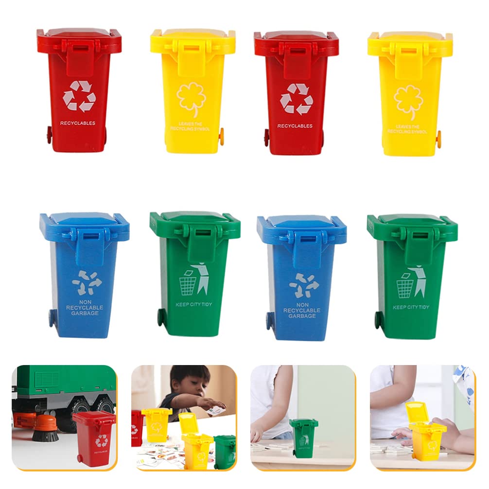 TEHAUX 8pcs Mini Trash Can Trash Can Child Toy Kid Garbage Can Toys Small Garbage Can Toys Garbage Can Kid Toy Children’s Toys Kids Toys Classification Bucket Pulley Clamshell Plastic