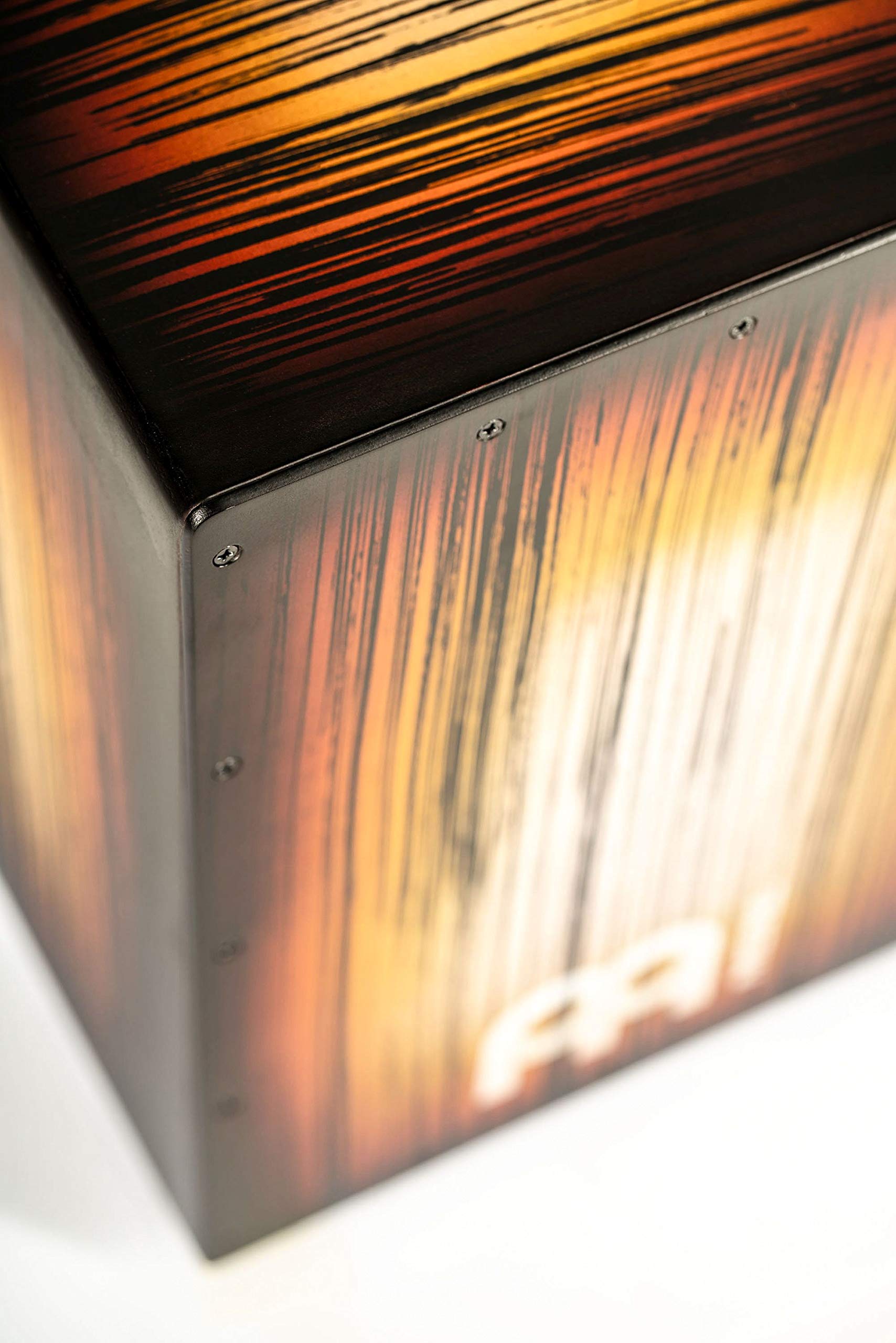 Meinl Percussion Cajon Box Drum with Internal Metal Strings for Adjustable Snare Effect-NOT Made in China-Amber Tiger Stripe Full Size, 2-Year Warranty, (HCAJ2AMTS)