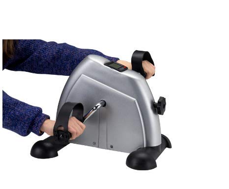 Rhene Portable Mini Exercise Bike, Pedal Exerciser Foot Cycle, Arm and Leg Exercise Equipment Cycle with Digital LCD Screen Display, Under Desk Bike (Sliver)
