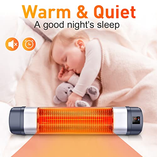 Wall Mounted Electric Heater, 1500W Hanging Space Heater w/Remote, Timer&1s Fast Heat, Overheat Protection, Super Quiet Waterproof Outdoor Patio Heater, Garage Heaters for Indoor Use
