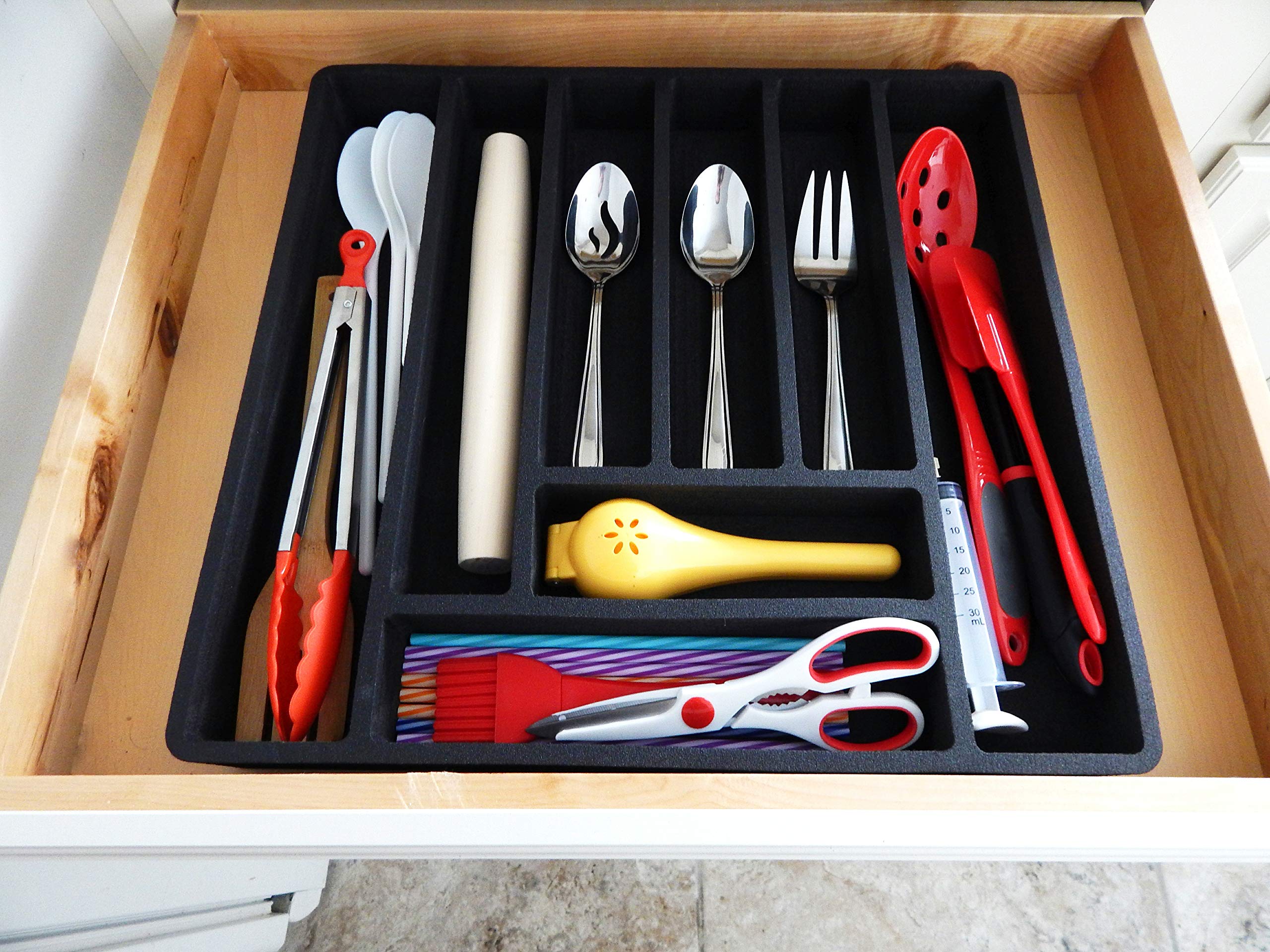 Polar Whale 2 Large Flatware Silverware Drawer Organizers for Cutlery Forks Knives Spoons Serving Utensils Non-Slip Premium Waterproof Tray Insert 19 x 18 Inches 8 Slot Extra Deep Pair Set
