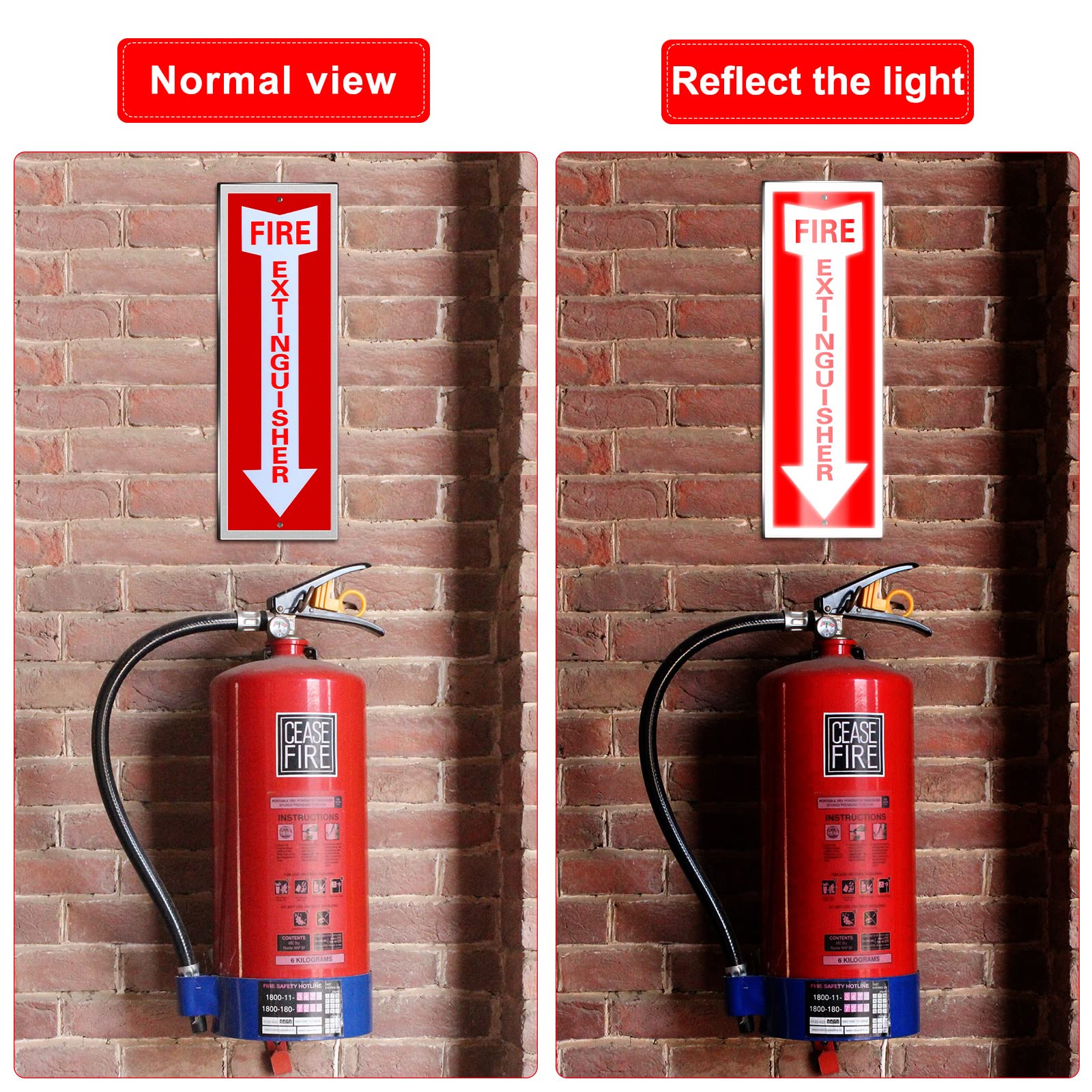 Tondiamo 4 Pack Fire Extinguisher Sign Fire Sign Rust Free Aluminum Reflective Signs 4 x12 Inch Laminated for Ultimate UV, Weather, Scratch, Water and Fade Resistance, Indoor Outdoor (Regular Style)